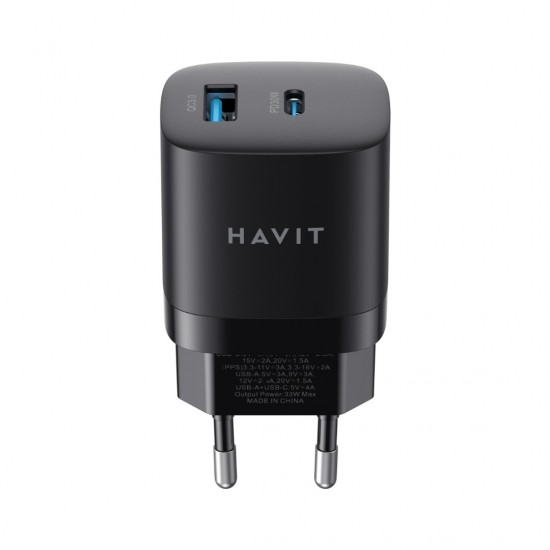 Havit UC30 30 W Gan Teknoloji Hızlı Şarj Adaptörü - Type-C ve Usb QC3.0 SİYAH